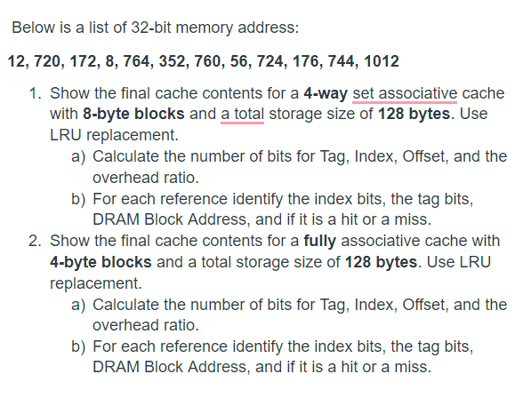 Solved Below is a list of 32-bit memory address: 12, 720, | Chegg.com