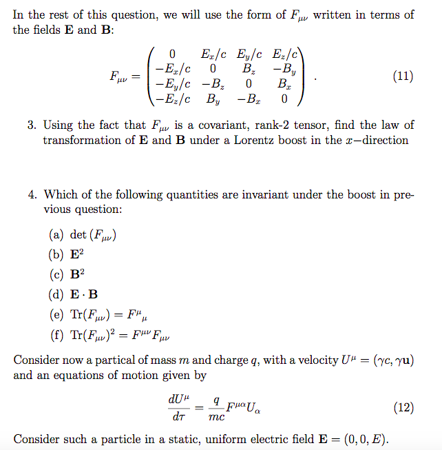 Solved The Electromagnetic Field Tensor Consider the | Chegg.com