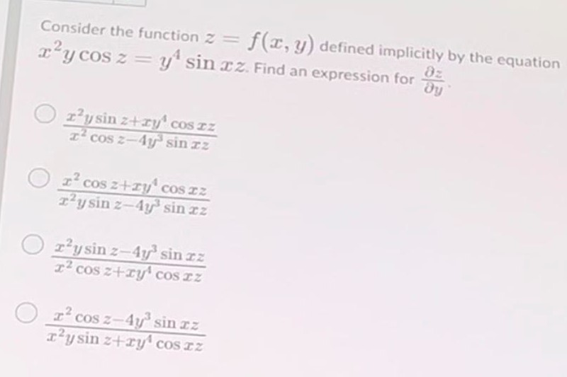 Solved Consider the function z=f(x,y) defined implicitly by | Chegg.com