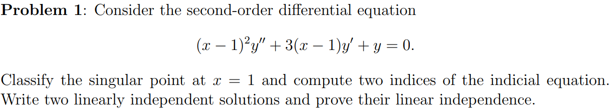 Solved Problem 1: Consider the second-order differential | Chegg.com