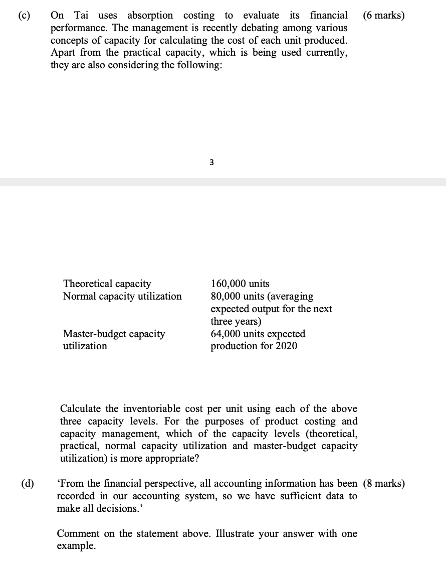 Solved Question 3 (30 marks) On Tai Company (On Tai) | Chegg.com