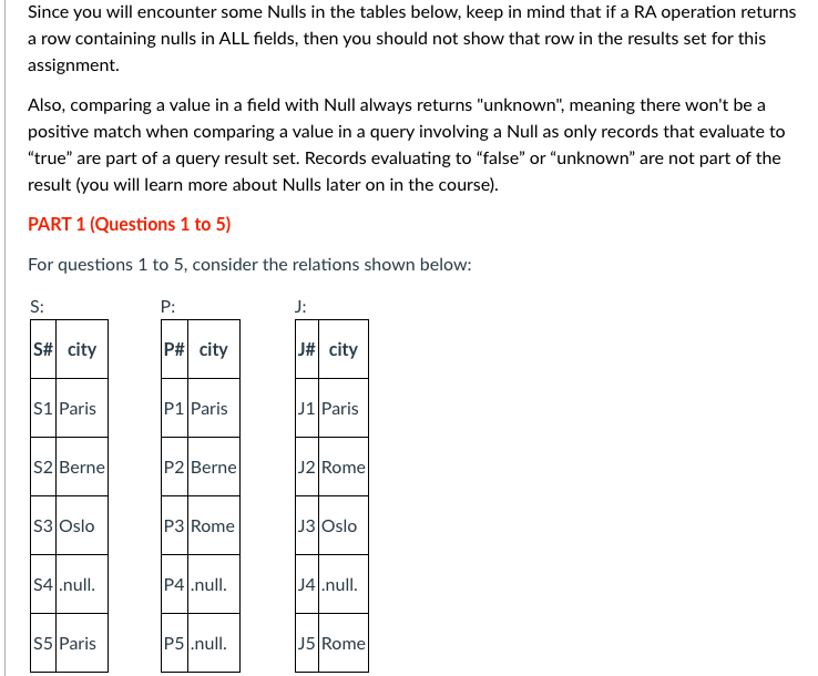 Solved Since you will encounter some Nulls in the tables | Chegg.com