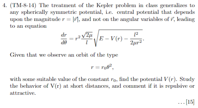 Solved 4. (TM-8-14) The treatment of the Kepler problem in | Chegg.com
