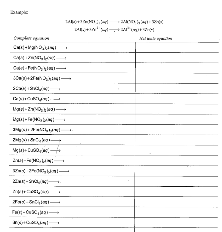 Solved Example: 2Al(s)+3Zn(NO3)2(aq) 2Al(NO3)3(aq)+3Zn(s) | Chegg.com