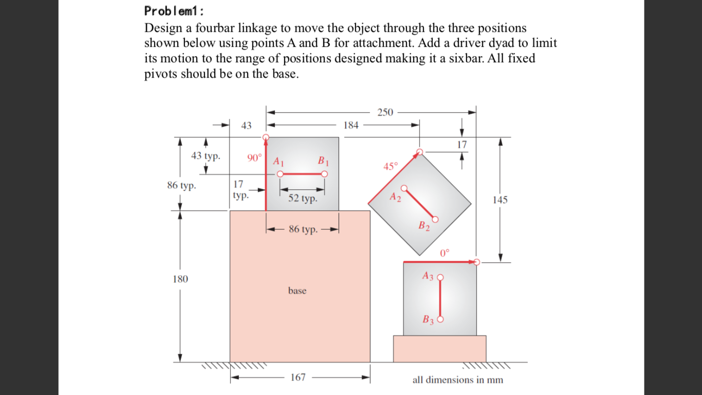 Solved Problem1 : Design a fourbar linkage to move the | Chegg.com