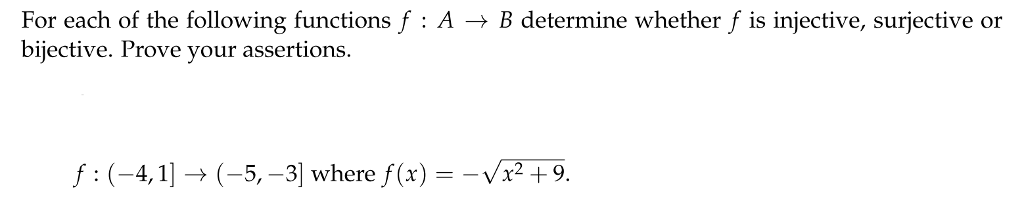 Solved For each of the following functions f : A → B | Chegg.com