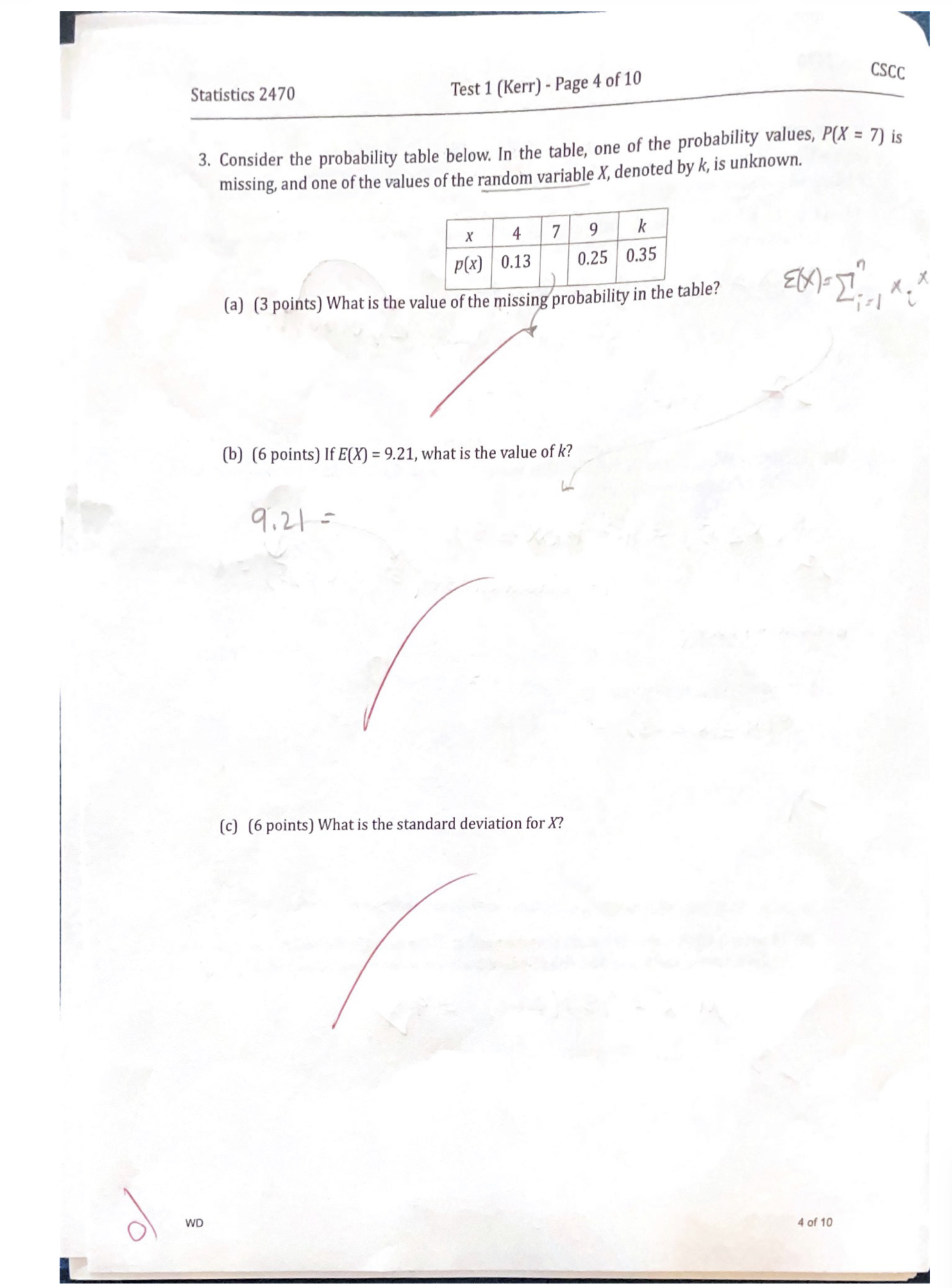 Solved Consider the probability table below. In the table, | Chegg.com