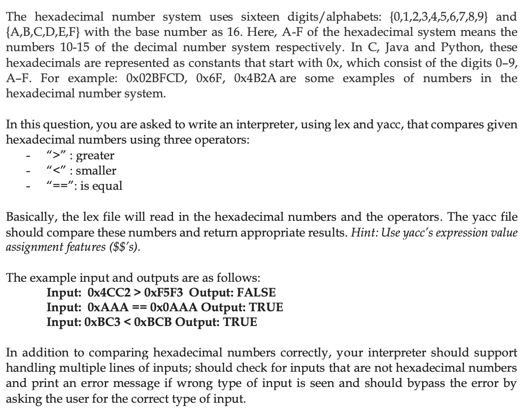 lex and yacc question The hexadecimal number system | Chegg.com