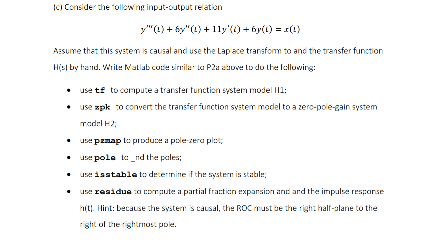 Solved (c) Consider the following input-output relation y'' | Chegg.com