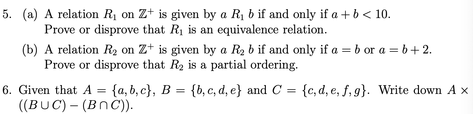 Solved 5. (a) A relation R1 on Z+is given by aR1b if and | Chegg.com