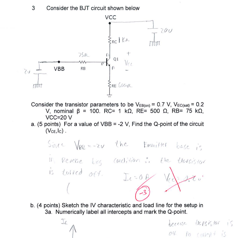 Solved 3 Consider the BJT circuit shown below VCC RCI Vec | Chegg.com