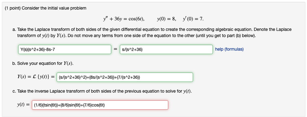 Solved (1 point) Consider the initial value problem y" + 36y | Chegg.com