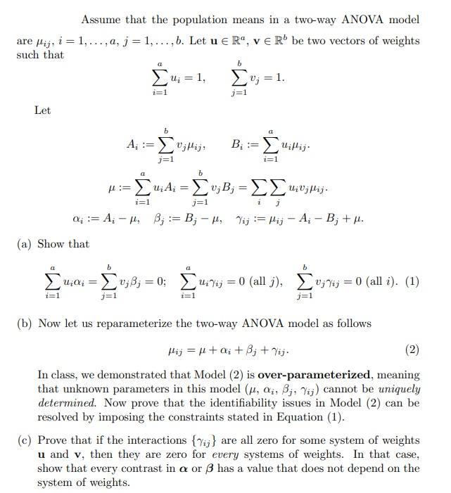 Assume that the population means in a two-way ANOVA | Chegg.com