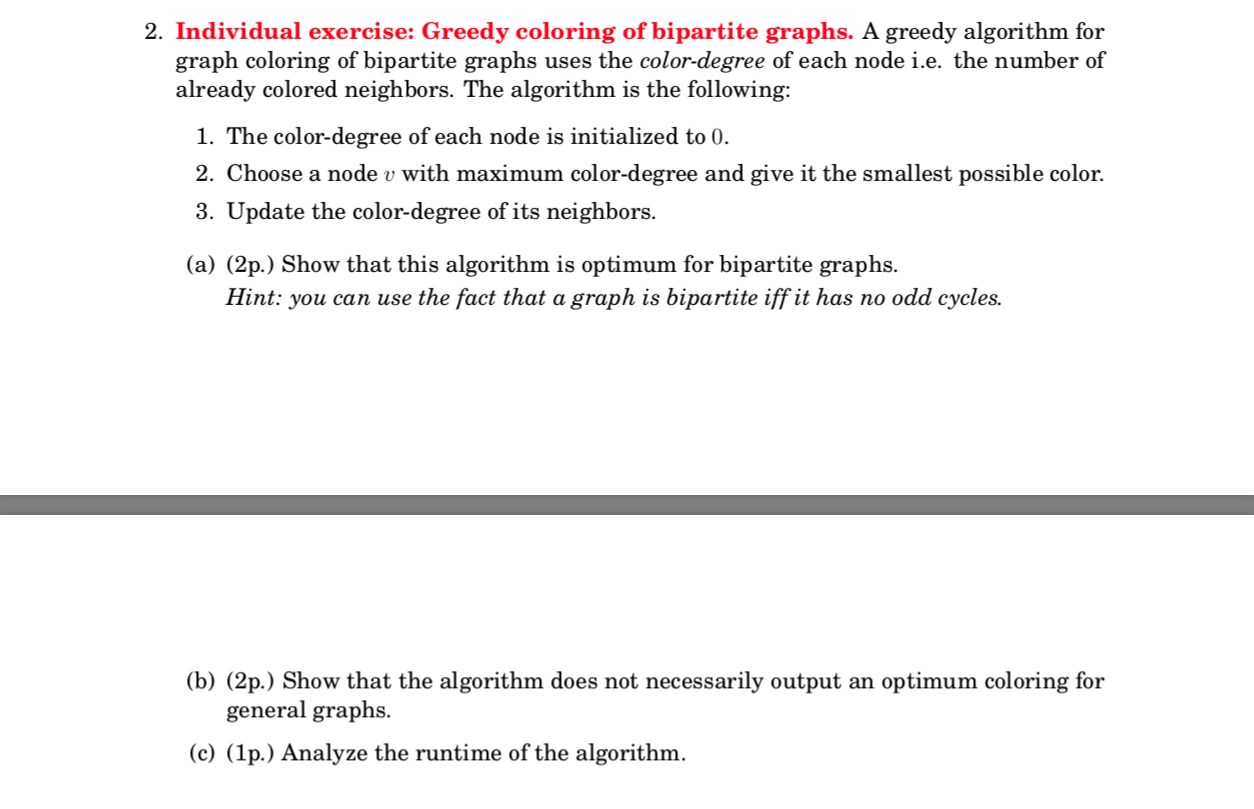 Solved 2. Individual exercise: Greedy coloring of bipartite | Chegg.com