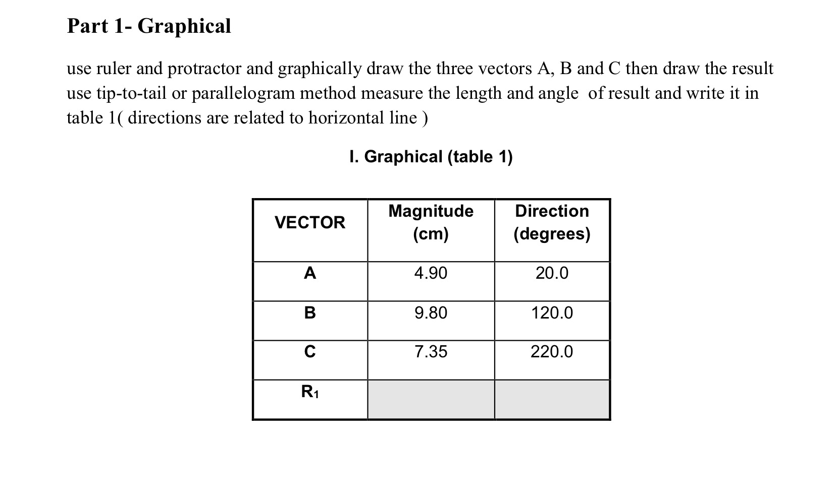 Solved Part 1- Graphical use ruler and protractor and | Chegg.com