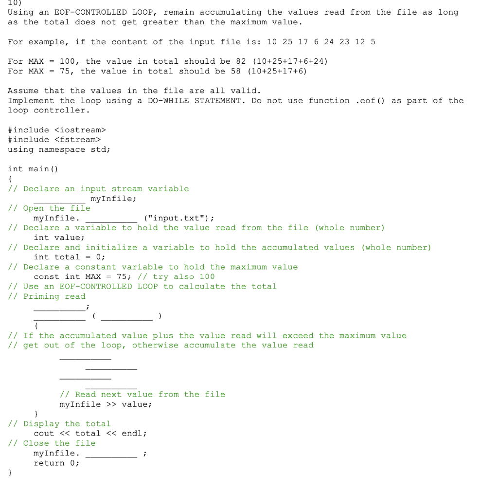 Solved 10 Using An Eof Controlled Loop Remain Accumulating