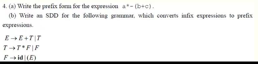 Solved 4. (a) Write the prefix form for the expression a*- | Chegg.com