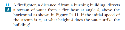 Solved 11. A firefighter, a distance d from a burning | Chegg.com