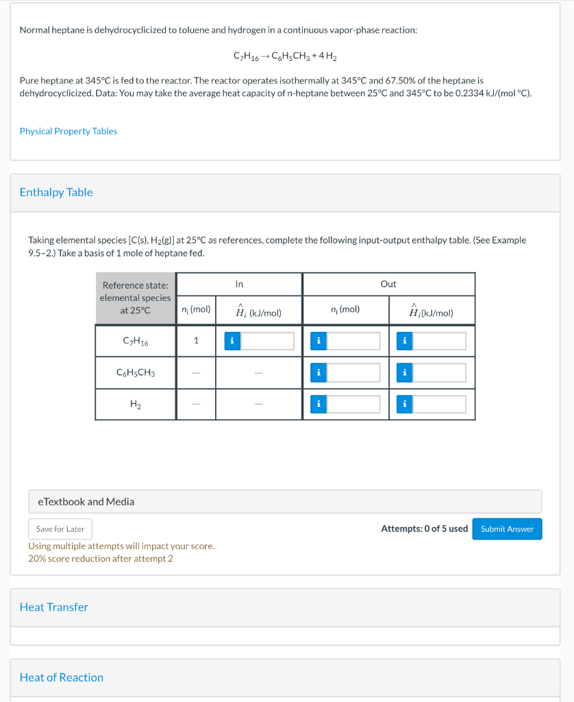 Solved Normal heptane is dehydrocyclicized to toluene and | Chegg.com