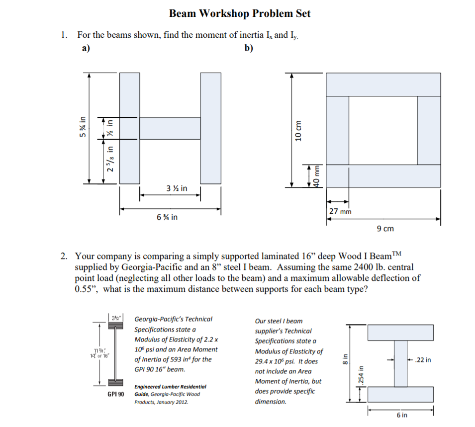 Solved Beam Workshop Problem Set 1. For the beams shown, | Chegg.com