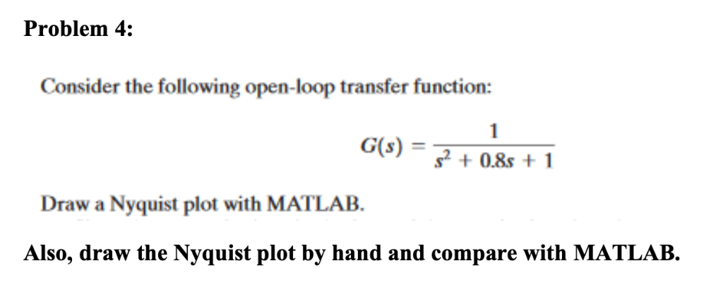 Solved Problem 4: Consider the following open-loop transfer | Chegg.com