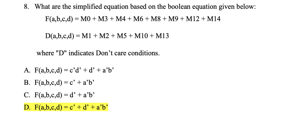 8. What are the simplified equation based on the | Chegg.com