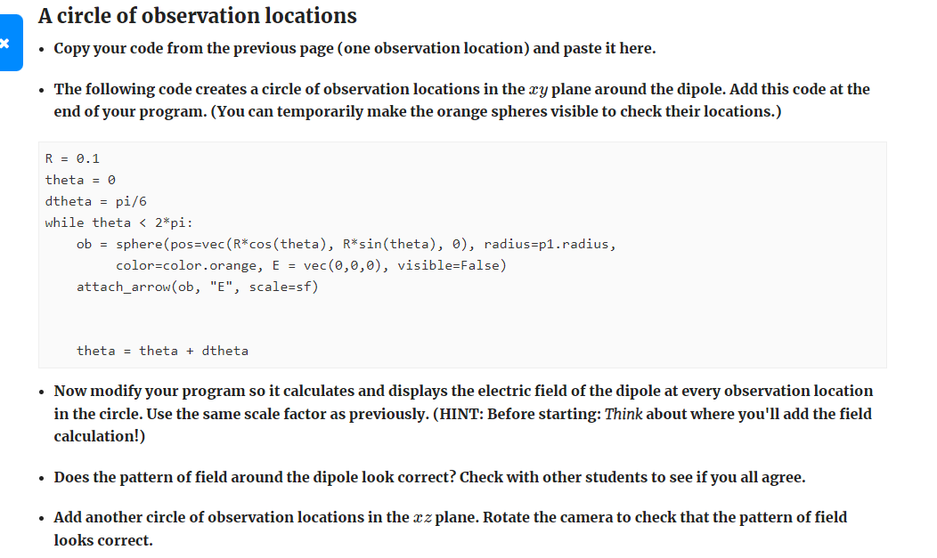 A dipole: Electric field at one location Creating the | Chegg.com