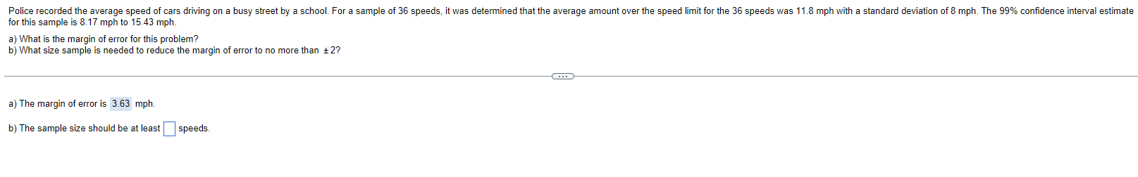 Solved for this sample is 8.17mph to 15.43mph. a) What is | Chegg.com