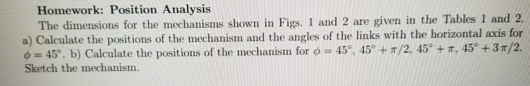 Solved Homework: Position Analysis The dimensions for the | Chegg.com