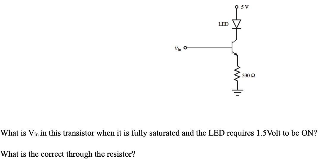 Solved 5 V LED Vino 330 22 What is Vin in this transistor | Chegg.com