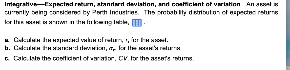 Solved Integrative-Expected return, standard deviation, and | Chegg.com
