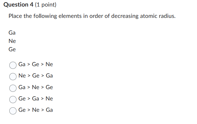 Solved Place The Following Elements In Order Of Decreasing