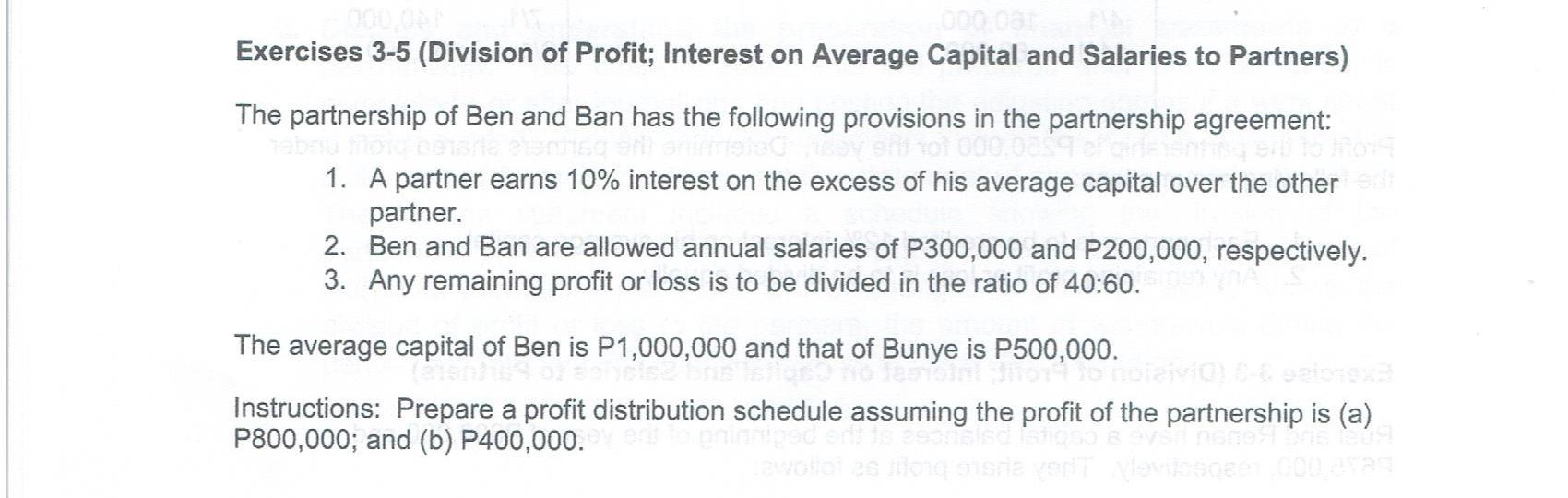 Solved Exercises 3-5 (Division of Profit; Interest on | Chegg.com