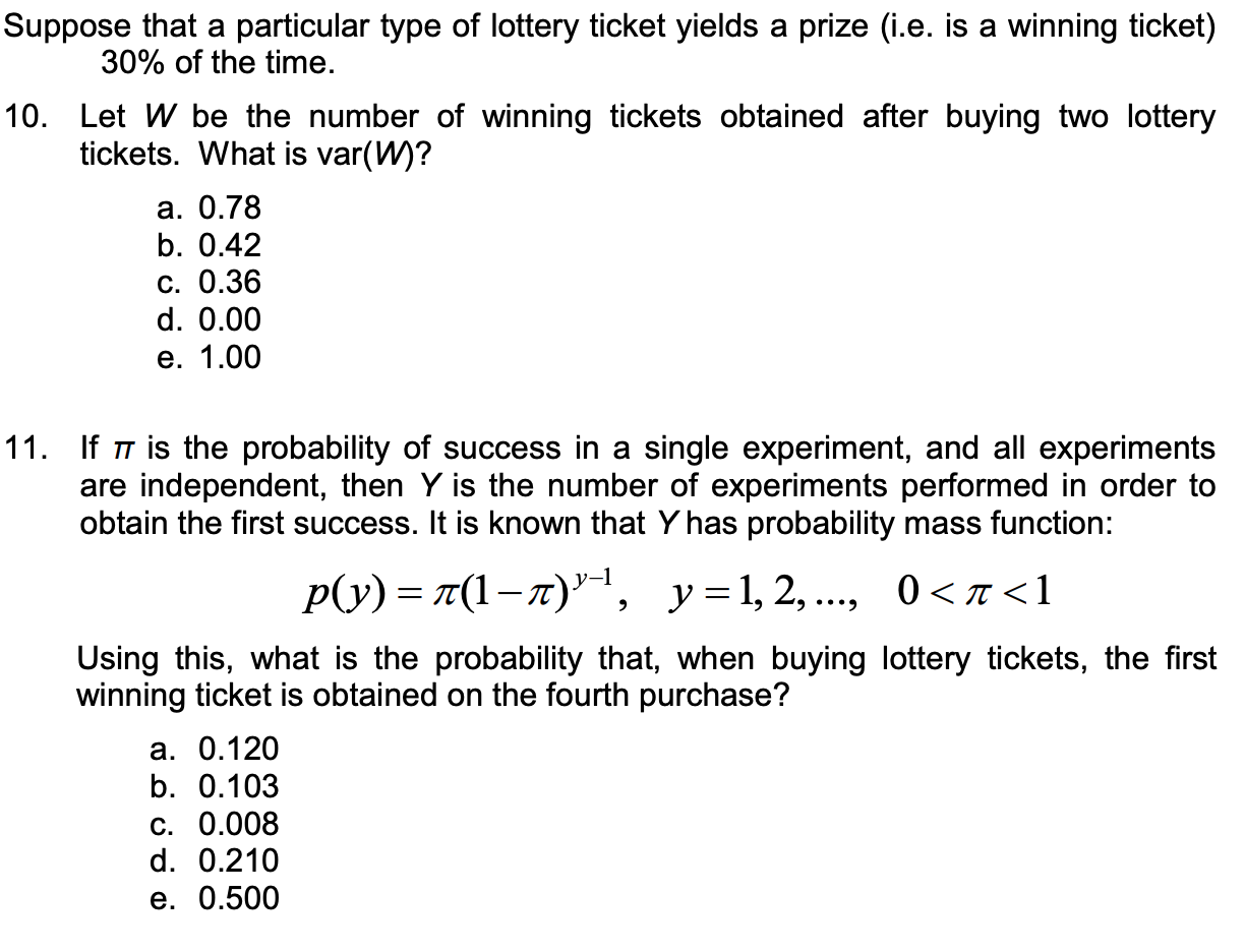 Solved Suppose that a particular type of lottery ticket | Chegg.com
