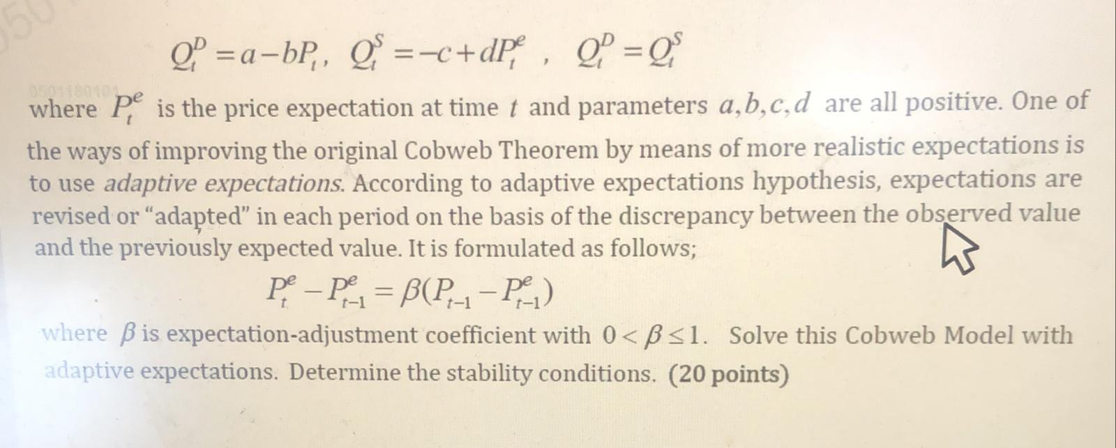 Solved where P, is the price expectation at time t and | Chegg.com