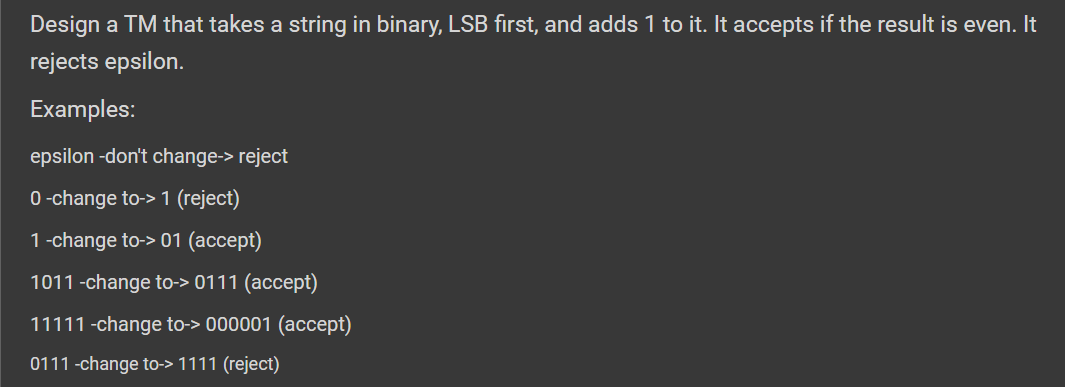 Solved Design a TM that takes a string in binary, LSB first, | Chegg.com