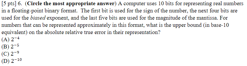 Solved [5 pts] 6. (Circle the most appropriate answer) A | Chegg.com