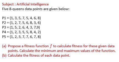 Solved Subject : Artificial Intelligence Five 8-queens data | Chegg.com