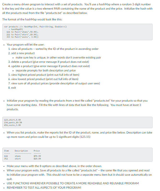 Solved Create a menu driven program to interact with a set | Chegg.com