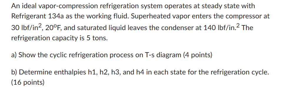 Solved An ideal vapor-compression refrigeration system | Chegg.com
