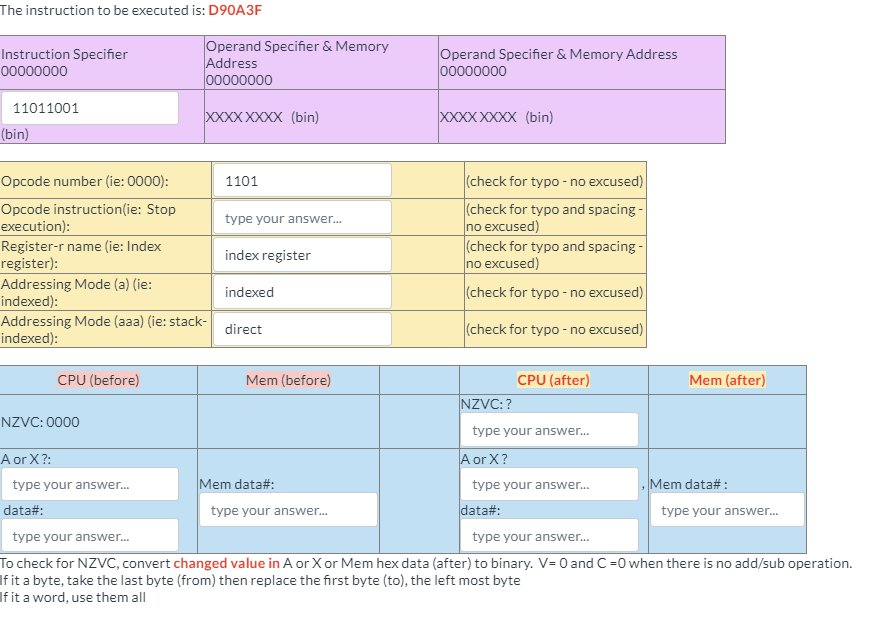 The instruction to be executed is: D90A3F To check | Chegg.com