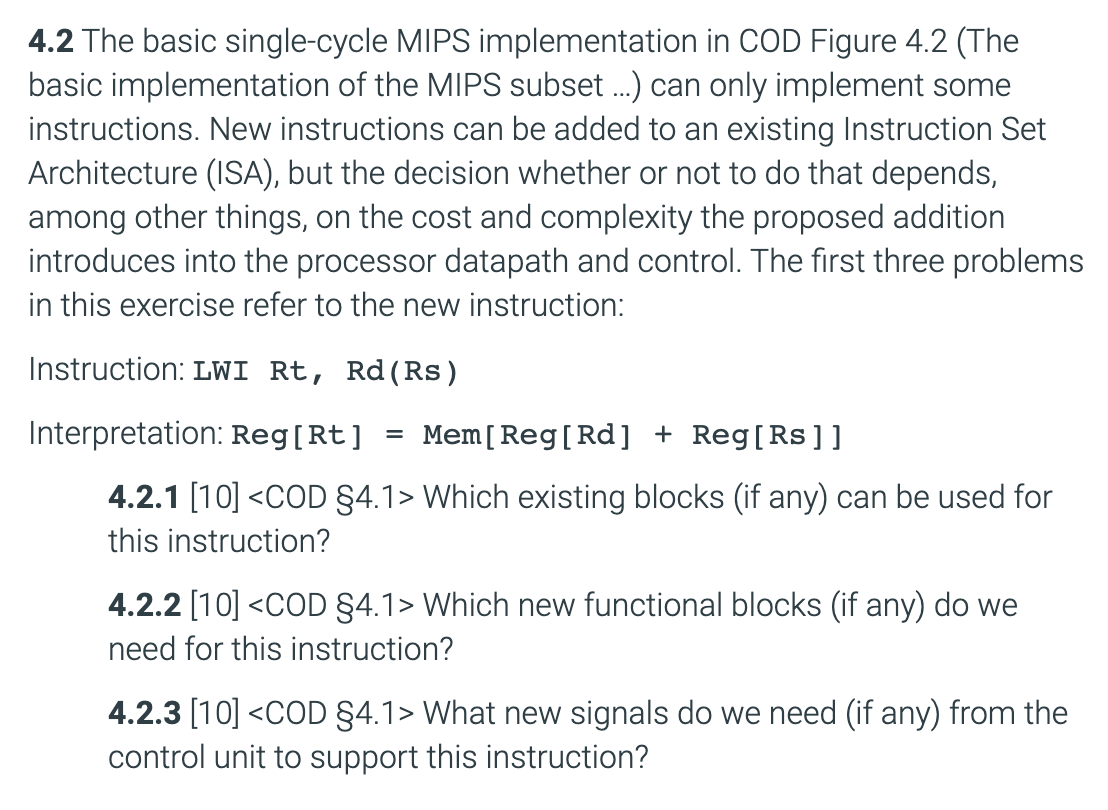 Solved 4.2 The basic single-cycle MIPS implementation in COD | Chegg.com