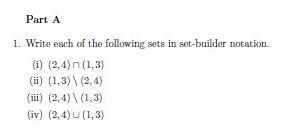 Solved Part A 1. Write each of the following sets in | Chegg.com