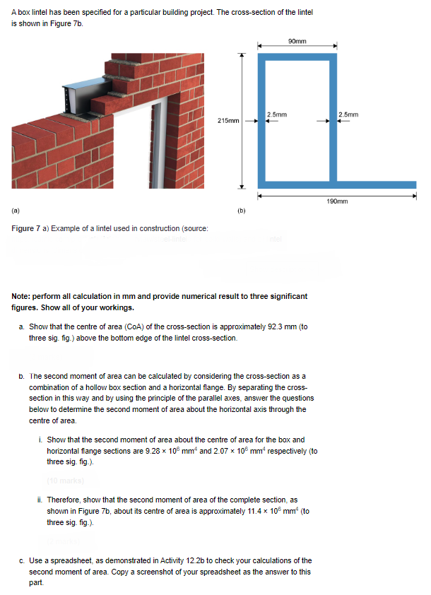 Solved A box lintel has been specified for a particular | Chegg.com