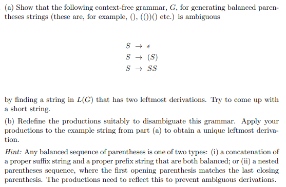 Solved (a) Show that the following context-free grammar, G, | Chegg.com