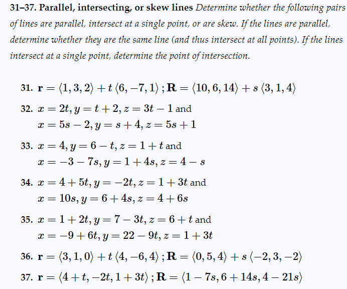 Solved 31-37. ﻿Parallel, intersecting, or skew lines | Chegg.com