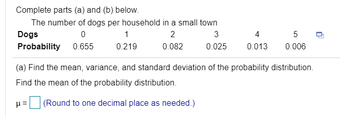 Solved Complete parts (a) and (b) below. The number of dogs | Chegg.com
