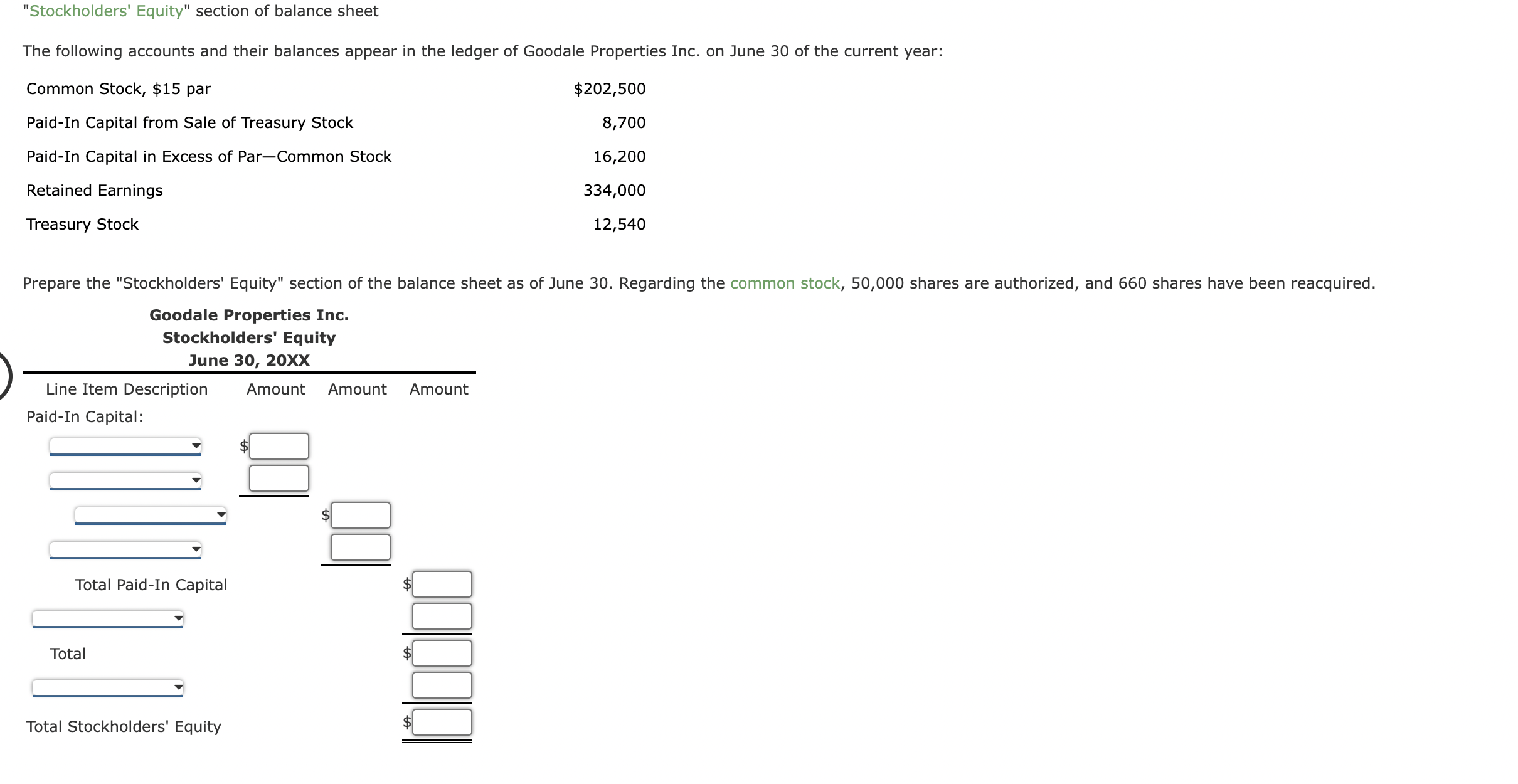 Solved "Stockholders' Equity" section of balance sheetThe | Chegg.com