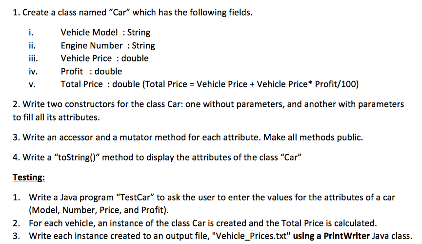 Solved 1. Create a class named "Car" which has the following | Chegg.com