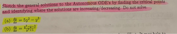 Solved Sketch the general solutions to the Autonomous ODE's | Chegg.com
